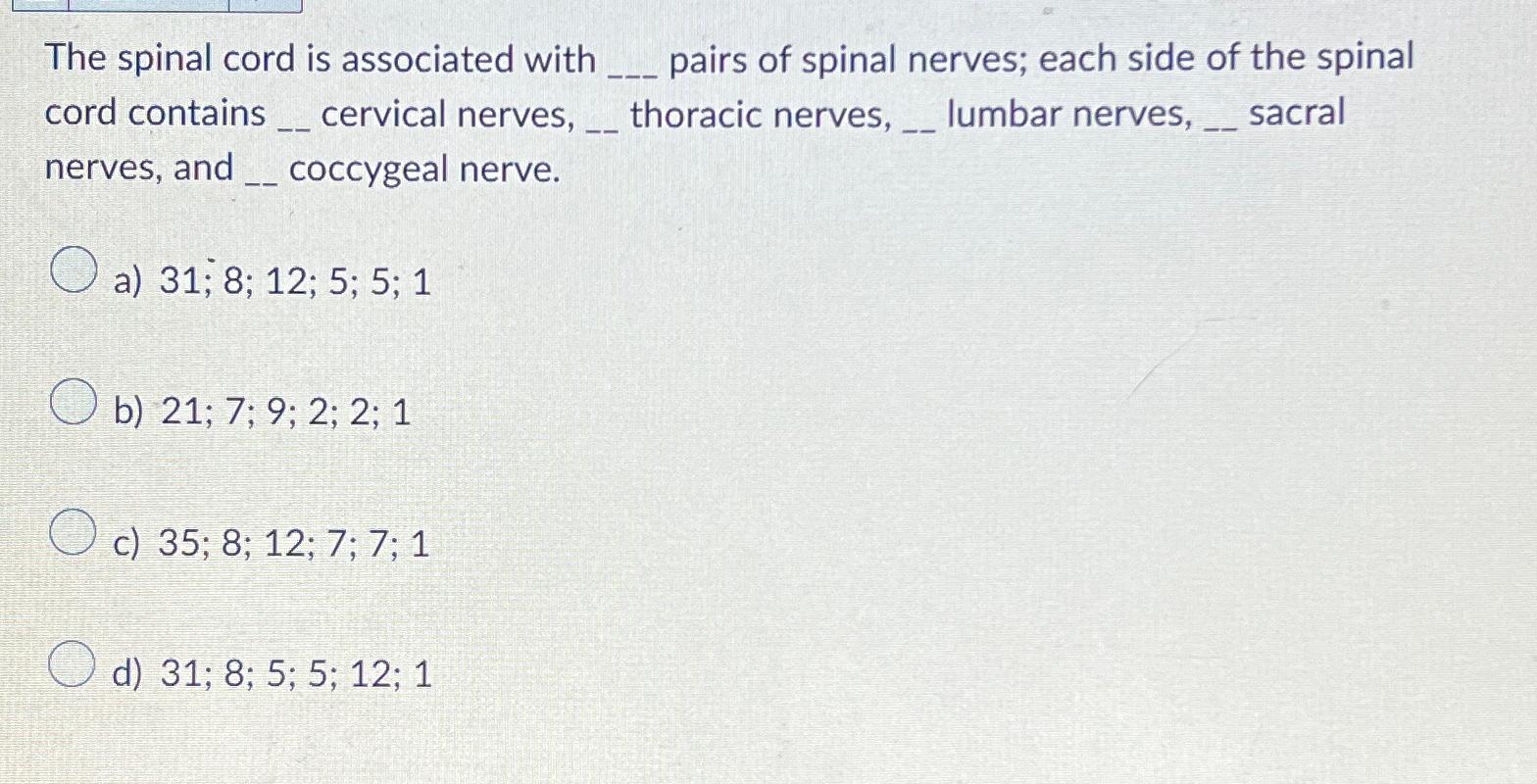 Solved The spinal cord is associated with pairs of spinal | Chegg.com