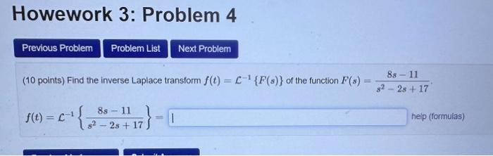 Solved (10 points) Find the inverse Laplace transform | Chegg.com