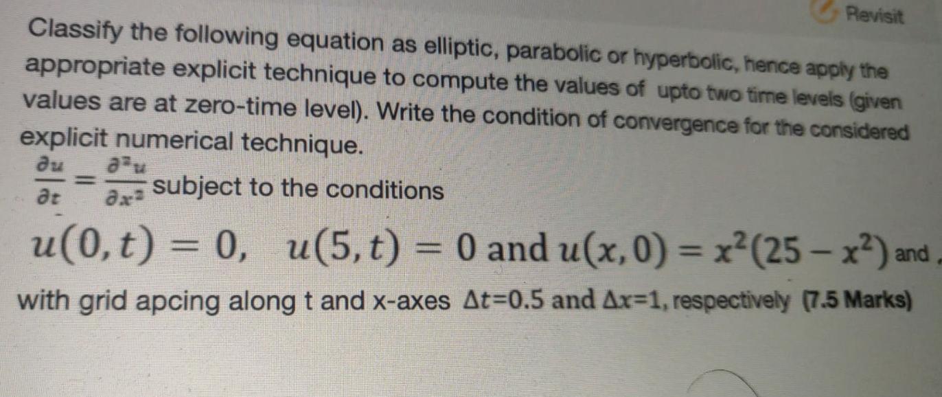Solved equation as elliptic, parabolic or hyperbolic, hence | Chegg.com