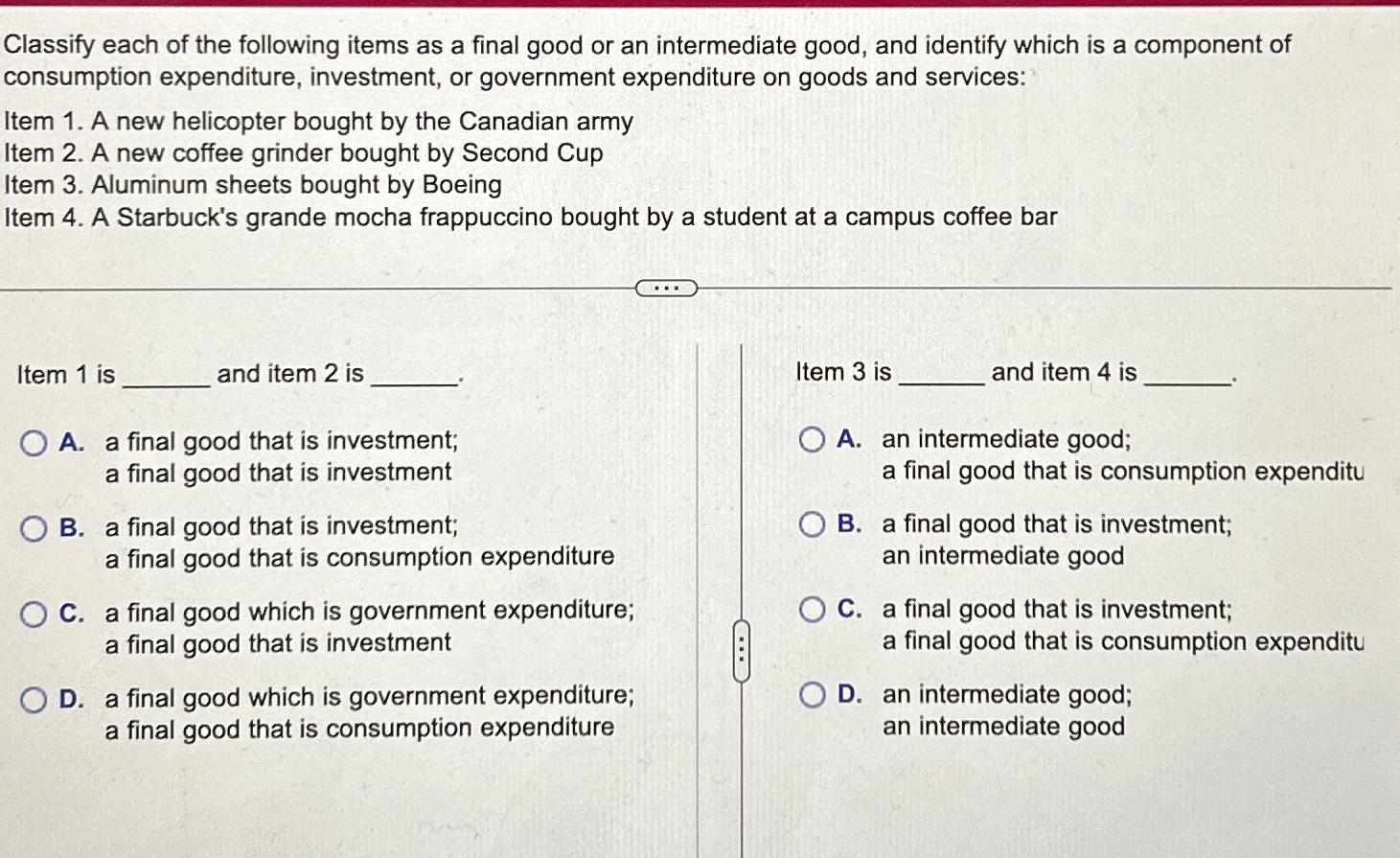 Solved Classify each of the following items as a final good | Chegg.com