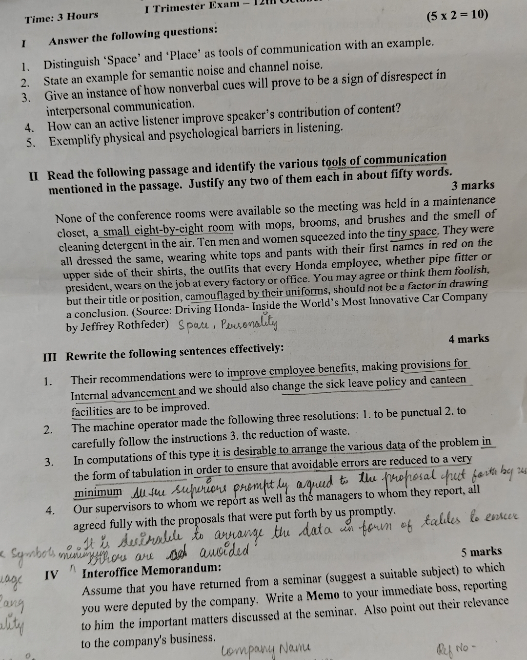 Time: 3 ﻿HoursI Trimester Exam -I Answer the | Chegg.com