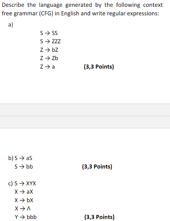Solved Describe the language generated by the following | Chegg.com