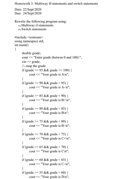 Solved Homework 3: Multiway If-statements and switch | Chegg.com