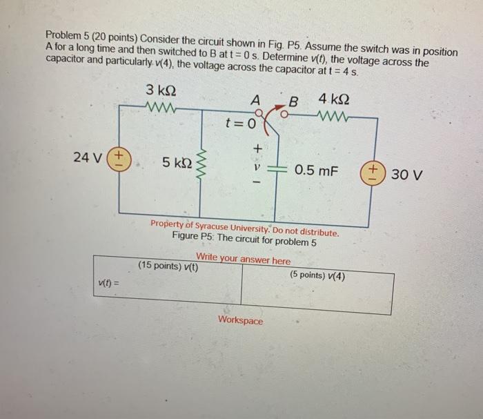 Solved Problem 5 (20 points) Consider the circuit shown in | Chegg.com