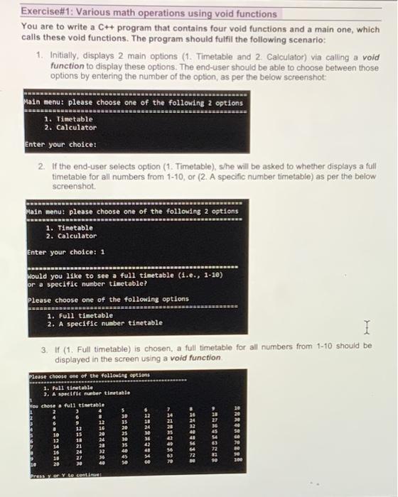 Solved Exercise#1: Various math operations using void | Chegg.com