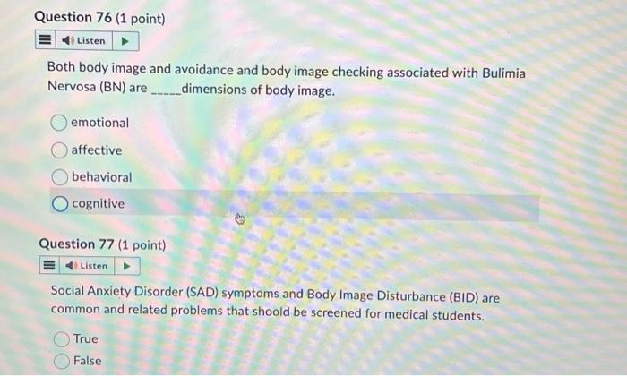 Solved Both body image and avoidance and body image checking | Chegg.com