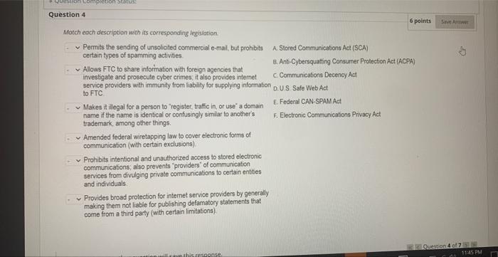 Match each description with its corresponding | Chegg.com