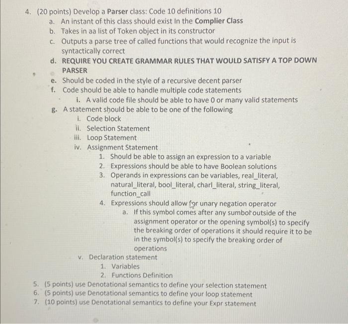 Solved (20 points) Develop a Parser class: Code 10 | Chegg.com