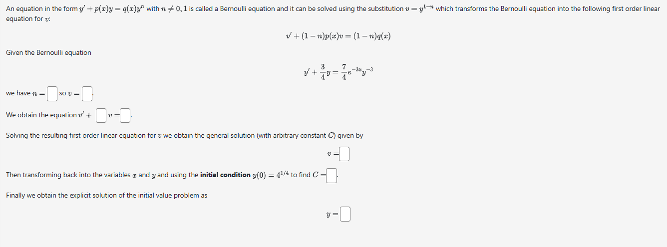An equation in the form y^(')+p(x)y=q(x)y^(n) ﻿with | Chegg.com