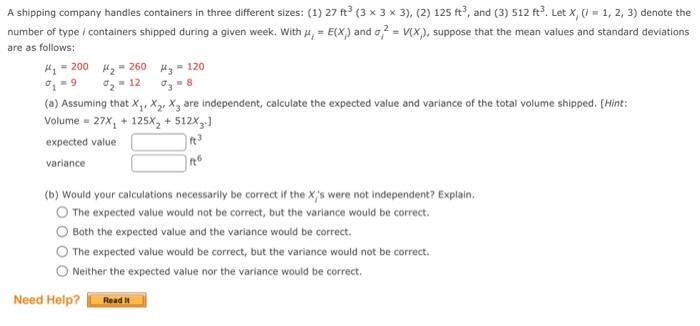 Solved A shipping company handles containers in three | Chegg.com