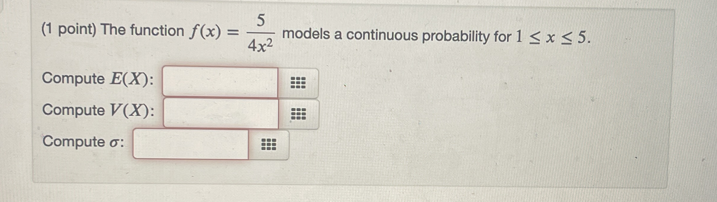 Solved (1 ﻿point) ﻿The function f(x)=54x2 ﻿models a | Chegg.com