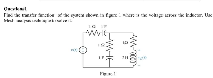 Solved Question#1 Find the transfer function of the system | Chegg.com