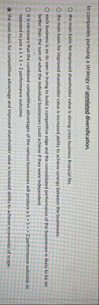 Solved In companies pursuing a strategy of unrelated | Chegg.com