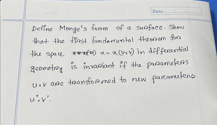 Solved Define Monge's form of a surface. Show that the first | Chegg.com