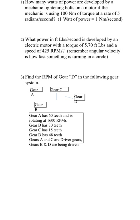 Solved 1) How many watts of power are developed by a | Chegg.com