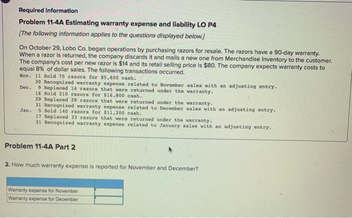 Solved Required Information Problem 11-4A Estimating | Chegg.com
