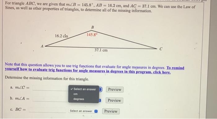 Solved For triangle ABC, we are given that | Chegg.com