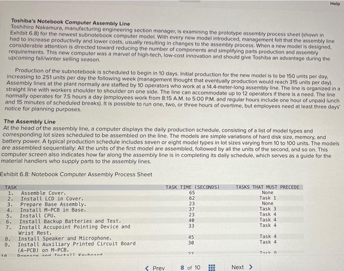 Solved Help Toshiba's Notebook Computer Assembly Line | Chegg.com