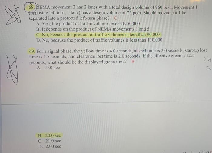 Solved & 68. NEMA movement 2 has 2 lanes with a total design | Chegg.com