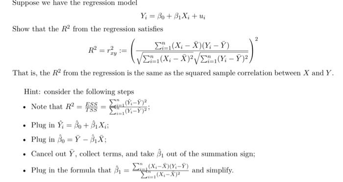 Solved Suppose we have the regression model Yi=β0+β1Xi+ui | Chegg.com