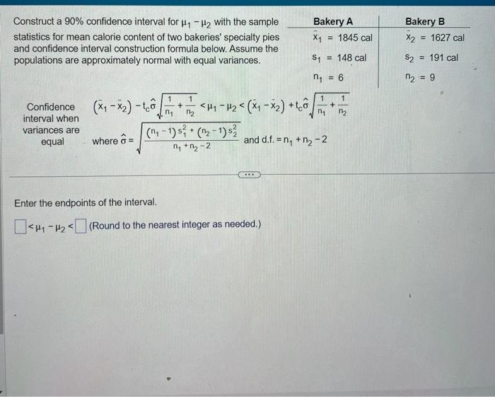 Solved Construct a 90% confidence interval for μ1−μ2 with | Chegg.com