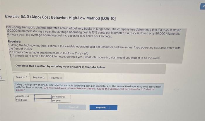 Solved Exercise 6A-3 (Algo) Cost Behavior; High-Low Method | Chegg.com