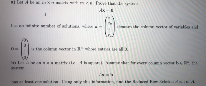 Solved a) Let A be an mxn matrix with m | Chegg.com