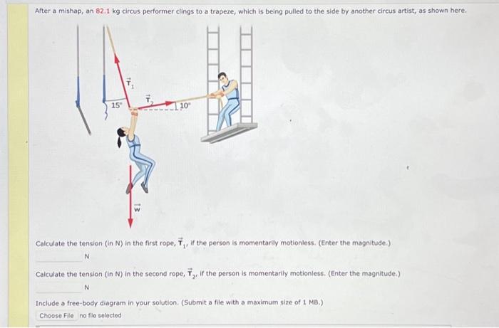 Solved Calculate the tension (in N) in the first rope, T1, | Chegg.com