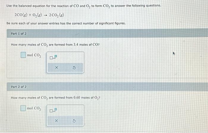 Solved Use the balanced equation for the reaction of CO and | Chegg.com