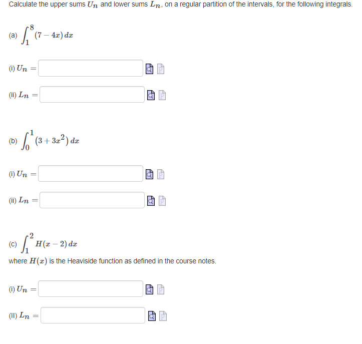 Solved Calculate the upper sums Un ﻿and lower sums Ln, ﻿on a | Chegg.com