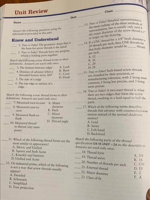 Solved Name 13. True or Fulse? Detailed representation is | Chegg.com