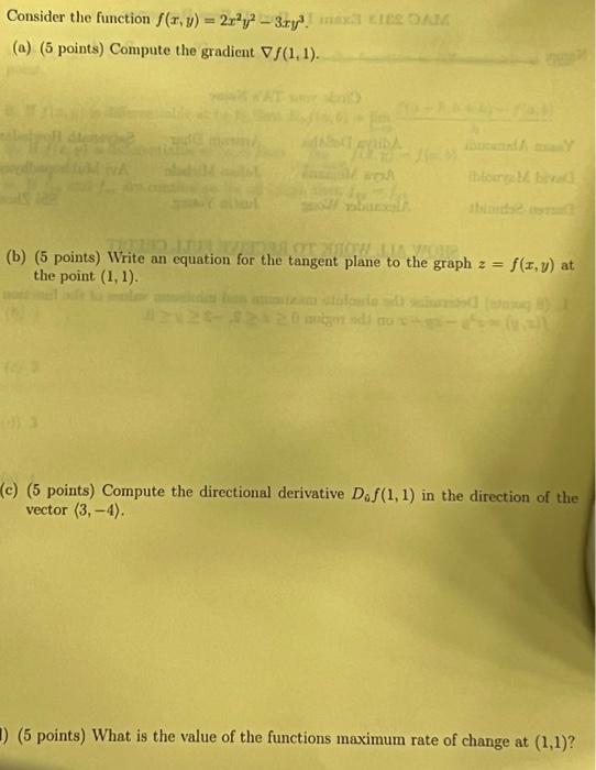 Solved Consider The Function F X Y 2x2y2−3xy3 A 5