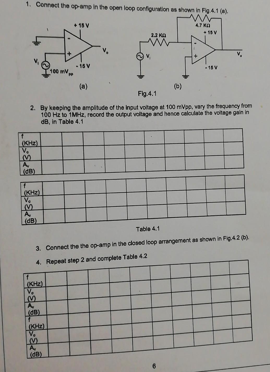 Solved 1. Connect the op-amp in the open loop configuration | Chegg.com