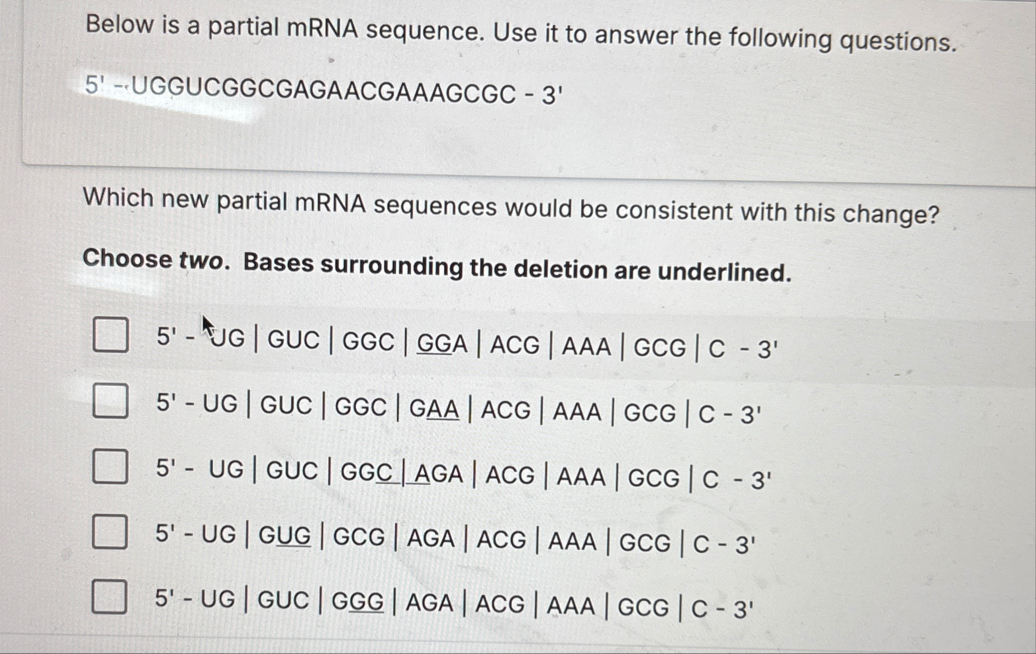 Solved Below is a partial mRNA sequence. Use it to answer | Chegg.com