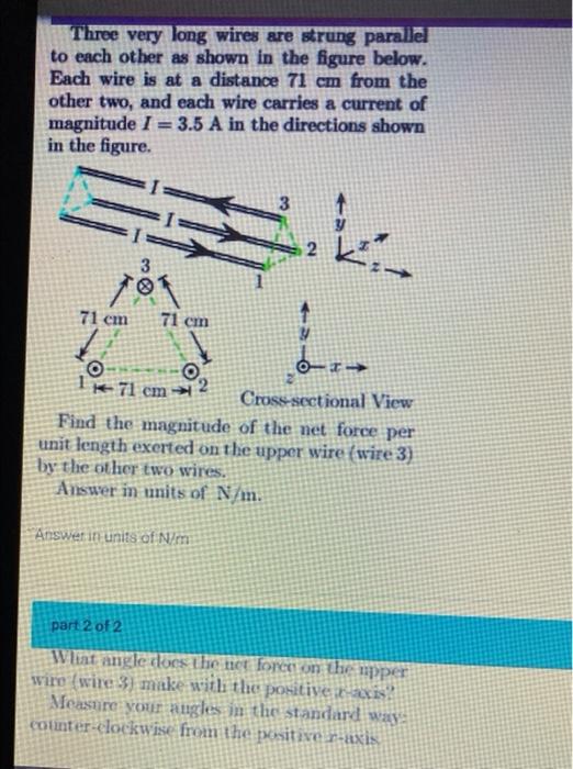 Solved Three very long wires are strung parallel to each | Chegg.com