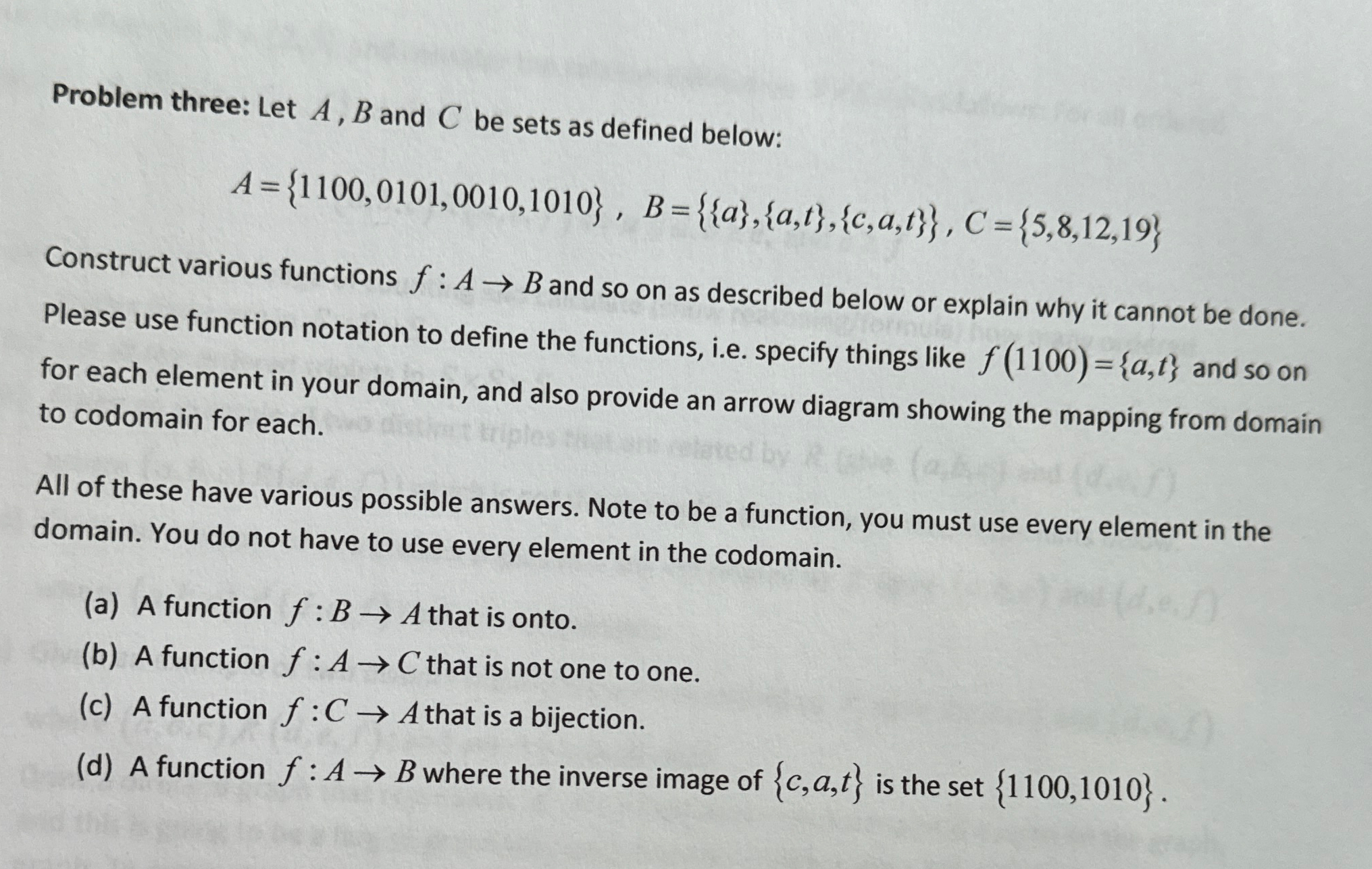 Solved Problem three: Let A,B ﻿and C ﻿be sets as defined | Chegg.com
