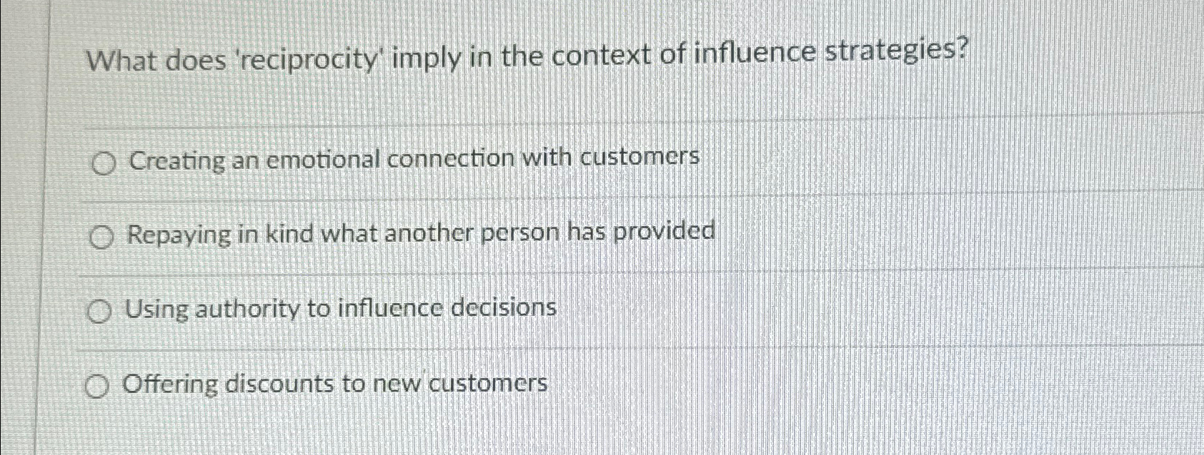 Solved What does 'reciprocity' imply in the context of | Chegg.com