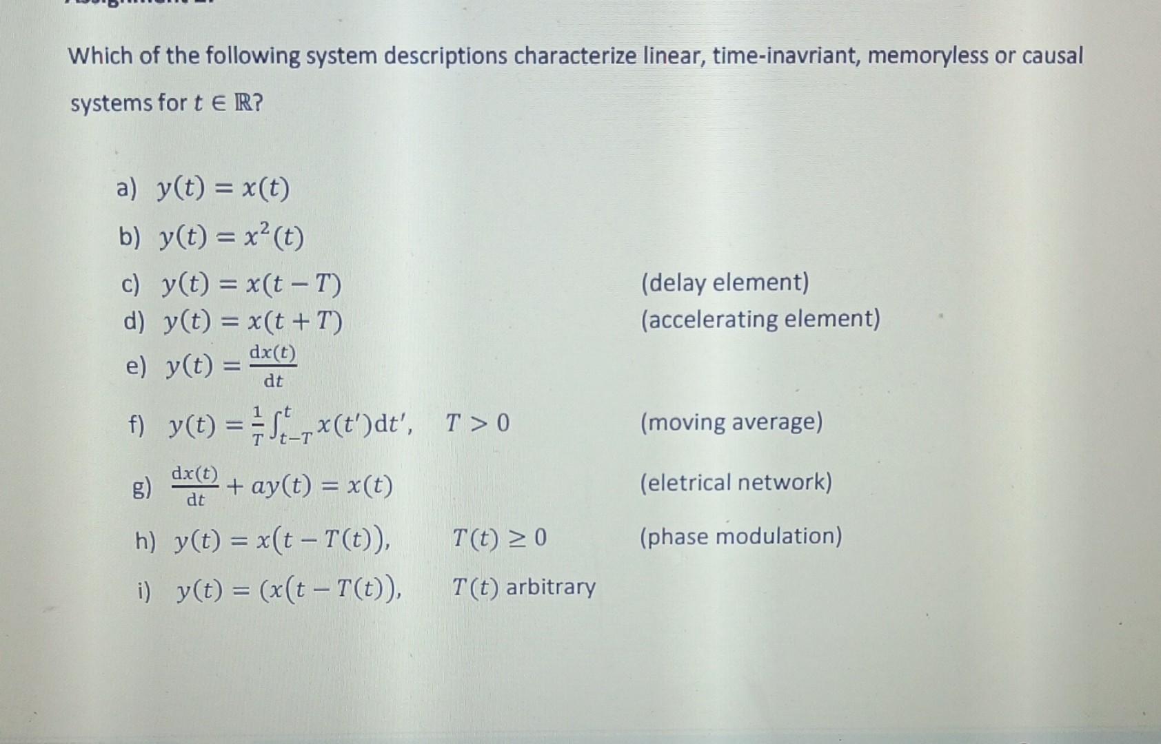 Solved Which of the following system descriptions | Chegg.com