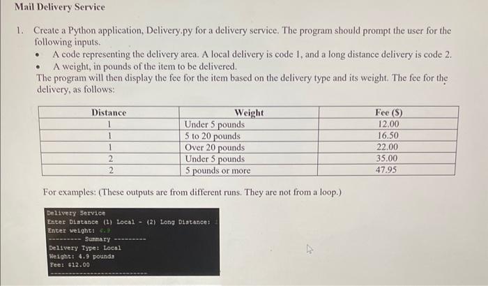 Solved Create a Python application, Delivery.py for a | Chegg.com