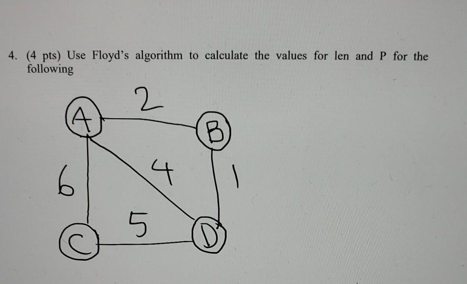 Solved 4. (4 pts) Use Floyd's algorithm to calculate the | Chegg.com