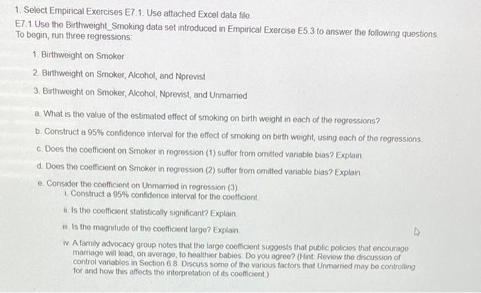 1. Select Empirical Exercises E7.1. Use attached | Chegg.com