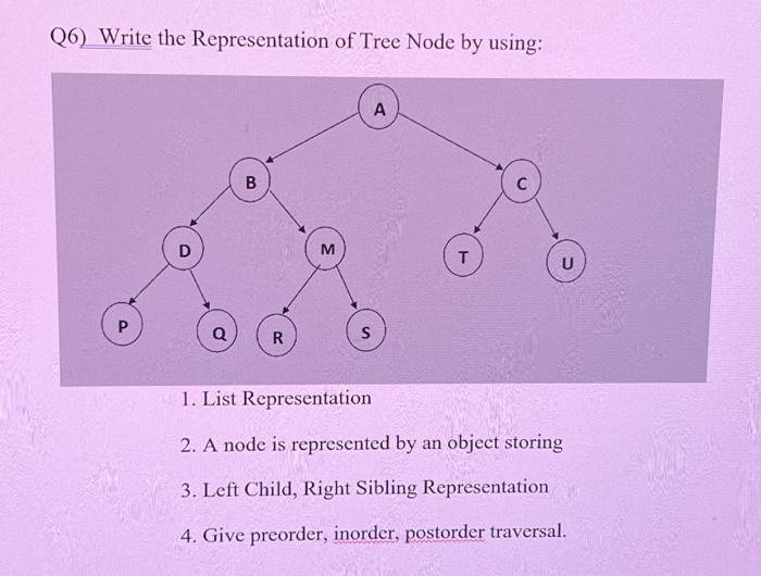 Solved Q6) Write the Representation of Tree Node by using: | Chegg.com
