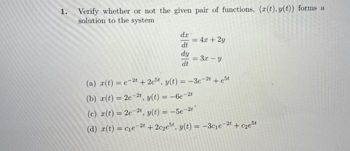 Solved Verify whether or not the given pair of functions, | Chegg.com