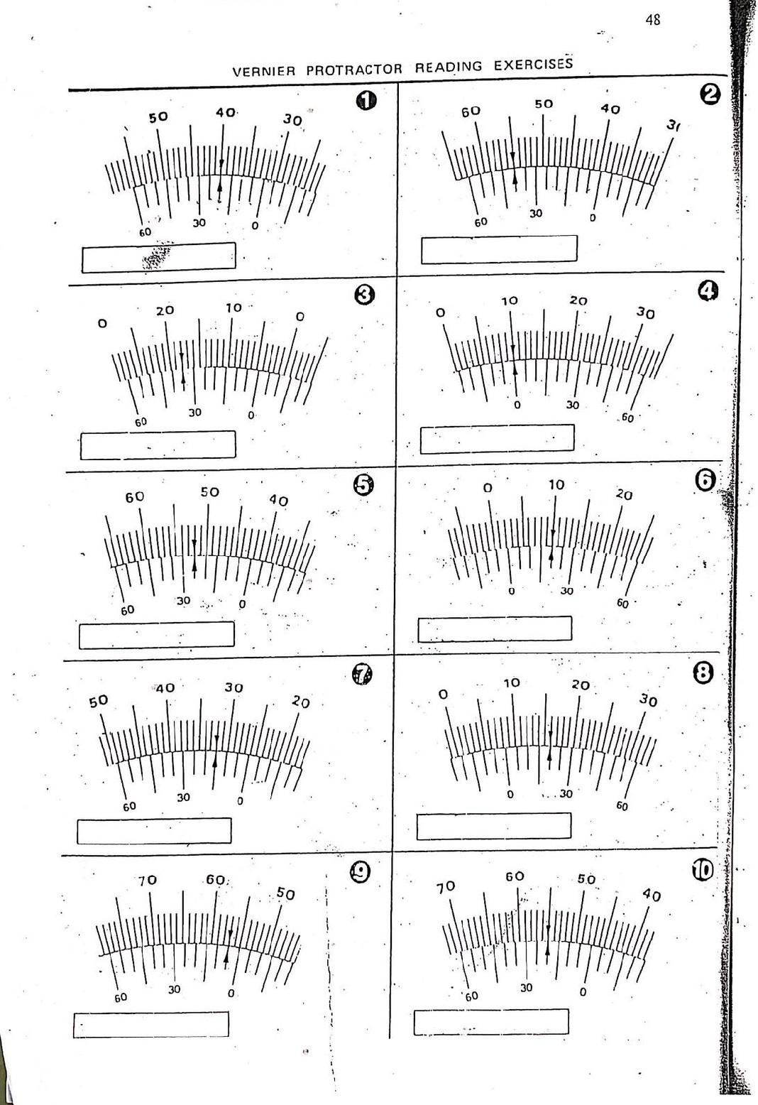Solved 48 VERNIER PROTRACTOR READING EXERCISES 50 40 60 40 | Chegg.com
