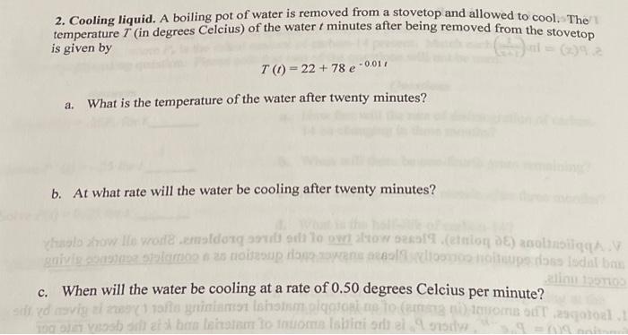 Solved 2. Cooling liquid. A boiling pot of water is removed | Chegg.com