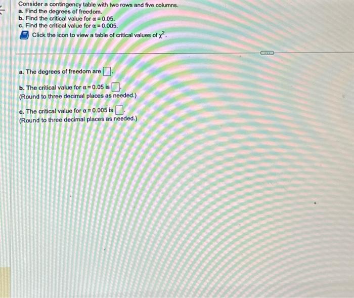 Solved Consider a contingency table with two rows and five | Chegg.com