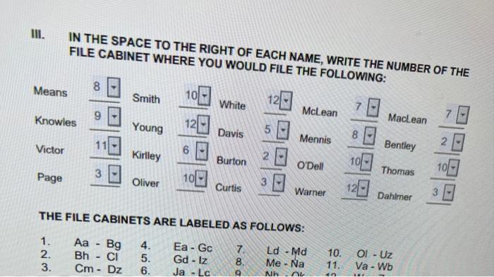 Solved III. IN THE SPACE TO THE RIGHT OF EACH NAME, WRITE | Chegg.com