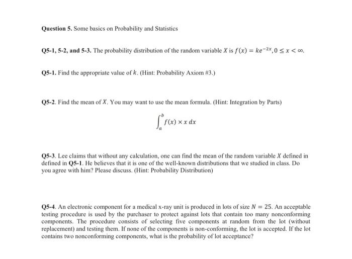 Solved Question 5. Some basics on Probability and Statistics | Chegg.com