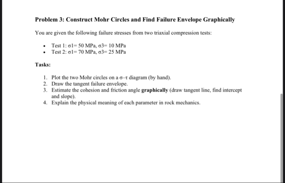 Solved Problem 3: Construct Mohr Circles and Find Failure | Chegg.com