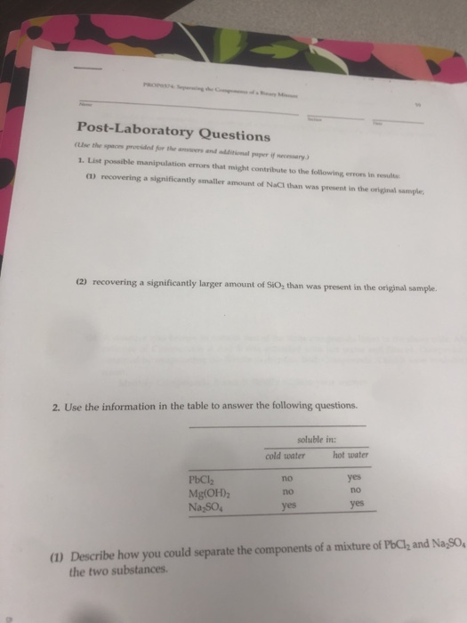 Post-Laboratory Questions 1. List possible | Chegg.com